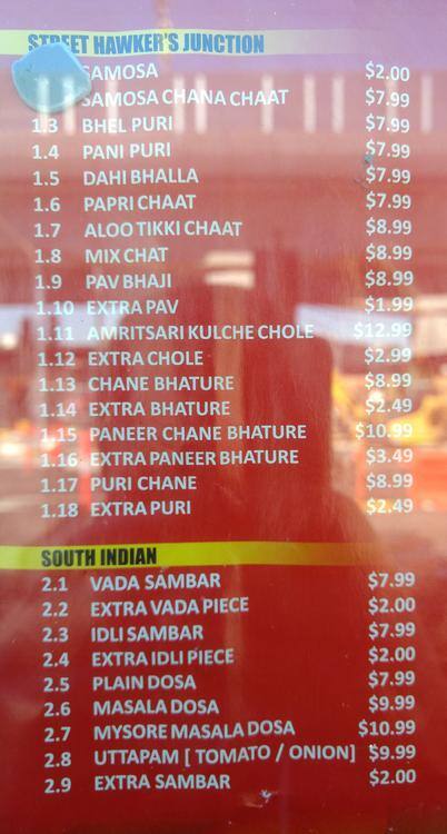 Menu at Haveli restaurant, Clayton