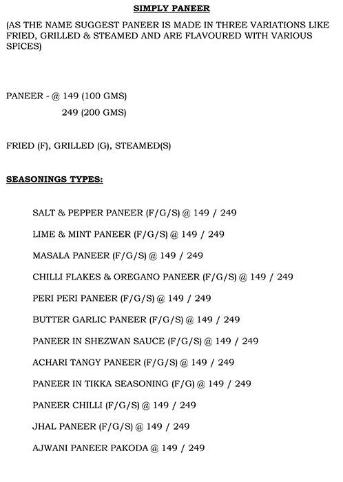 Menu of Simply Paneer, Andheri Lokhandwala, Andheri West, Mumbai