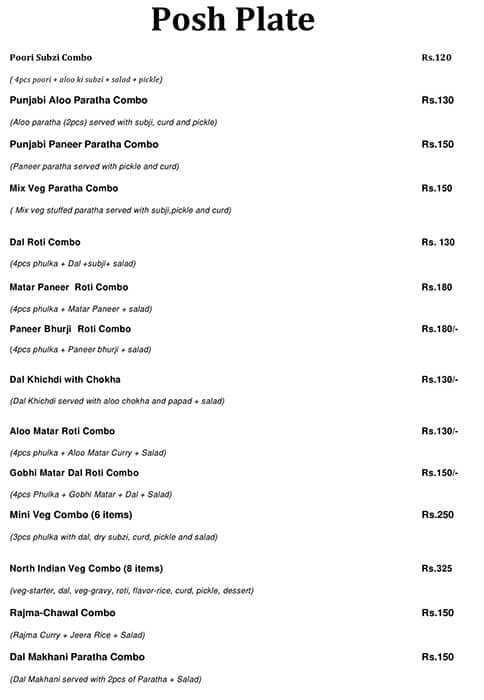 Menu of Posh Plate, Bellandur, Bangalore