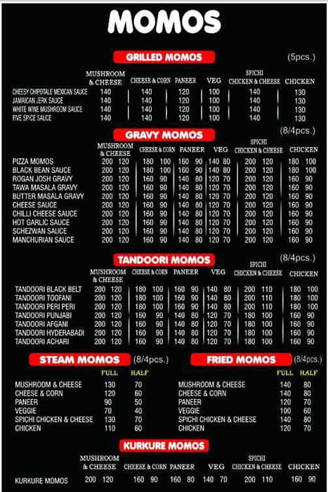 Menu at Baozi Momos, Delhi, J3C5+7MW