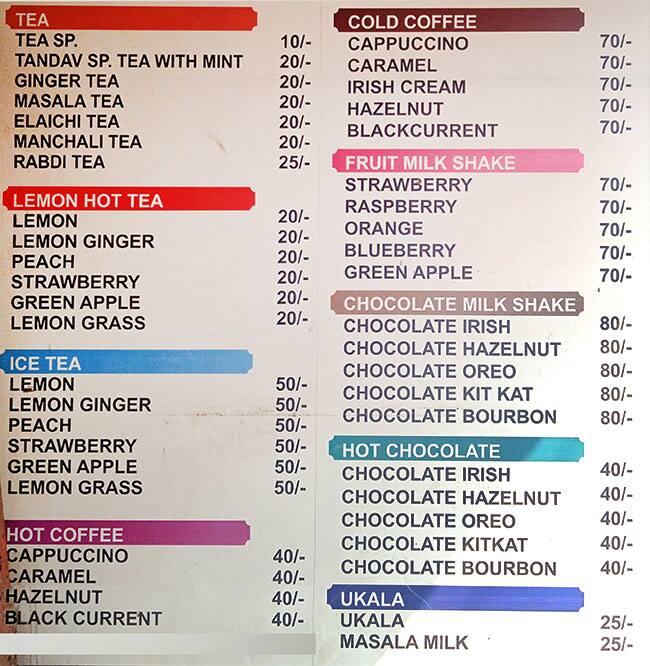 Menu of Cafe Rudra, Malad West, Mumbai