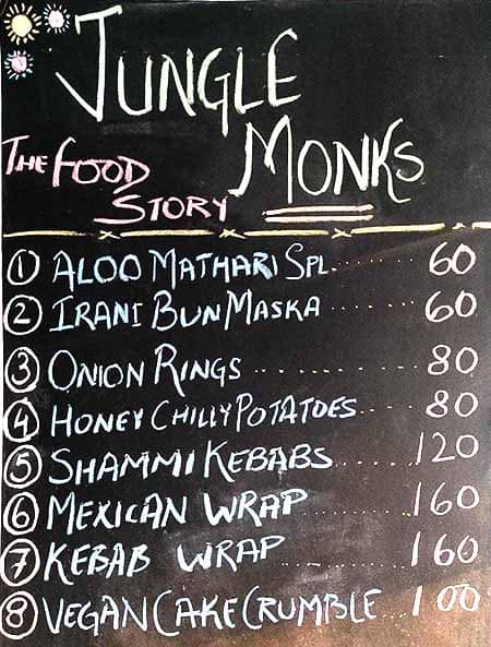 Menu of Jungle Monks, Swarg Ashram, Rishikesh