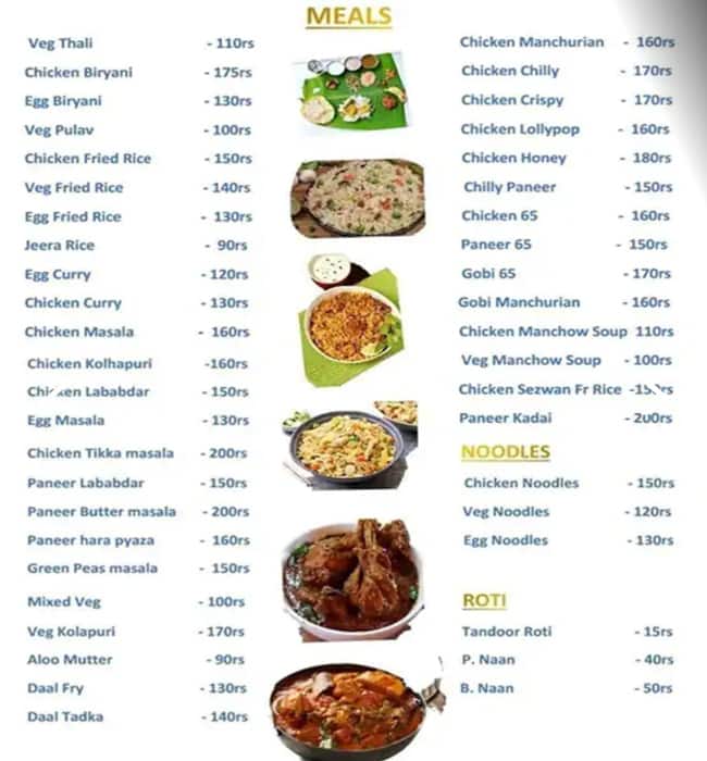 Menu at Abu Cafe, Verna