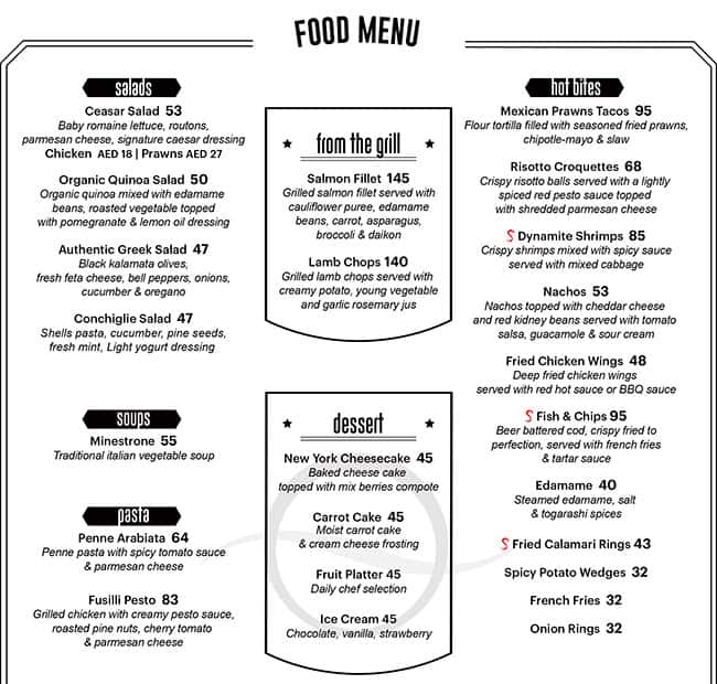 Menu at Horizon pub & bar, Dubai, Le Meridien Mina Seyahi Beach Resort ...