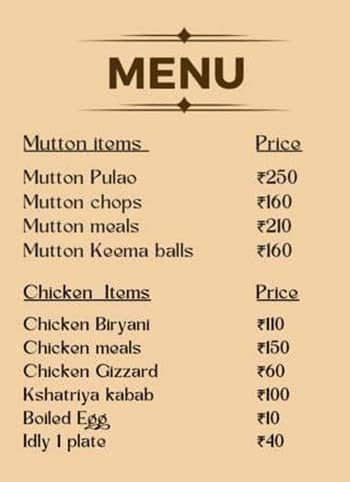 Menu of KP’s Kitchen, Hoskote, Bangalore