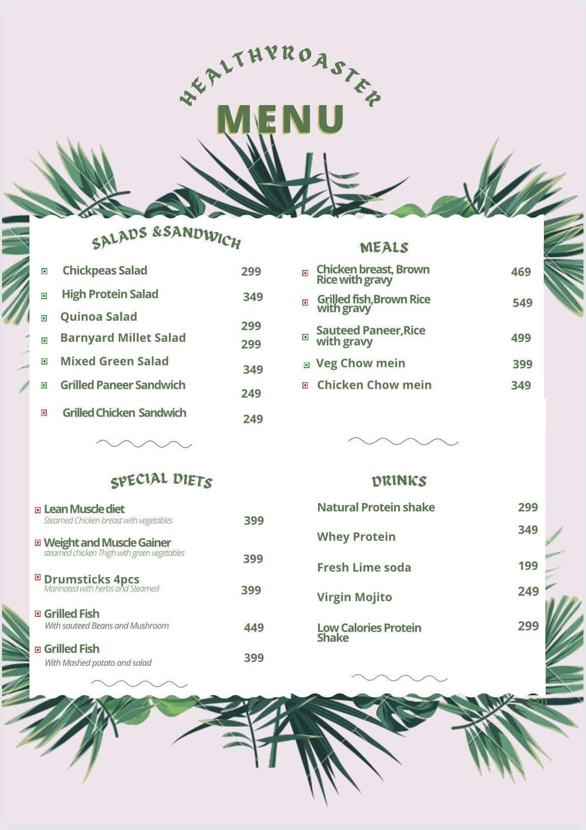 Menu of Healthy Roaster, Sunny Enclave, Mohali