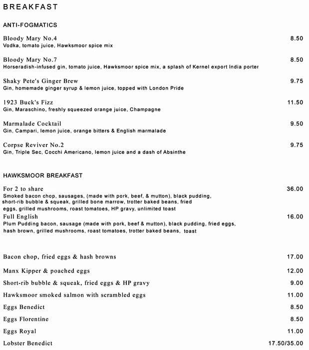 Menu at Hawksmoor Guildhall pub & bar, London, 10 Basinghall St