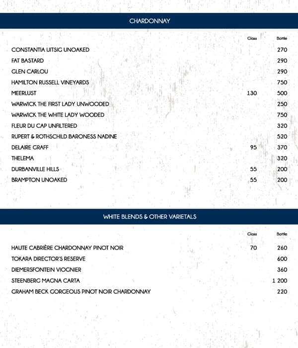 Menu at The Bungalow restaurant, Cape Town, Glen Country Club, 3 ...