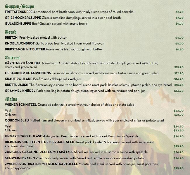 Das Bierhaus Menu, Menu for Das Bierhaus, Mona Vale, Sydney ...