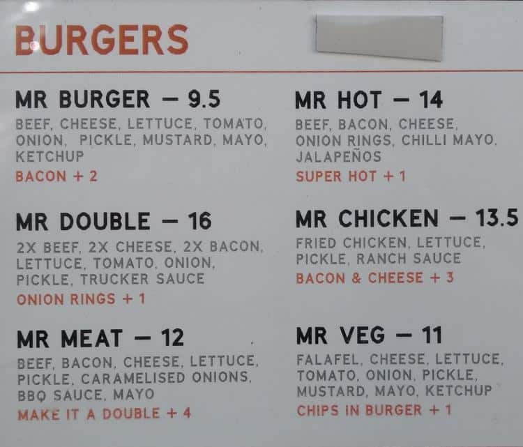 Mr Burger Menu, Menu de Mr Burger, Collins Street, CBD, Melbourne ...