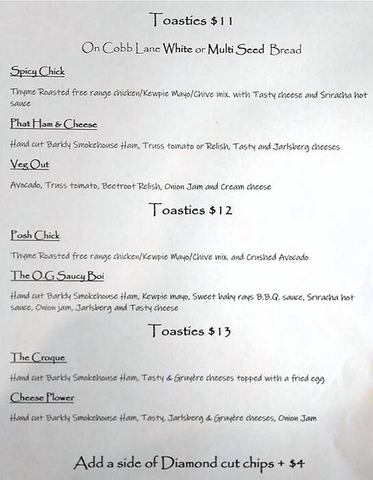 Menu at The Coffee Cupboard cafe, Moonee Ponds