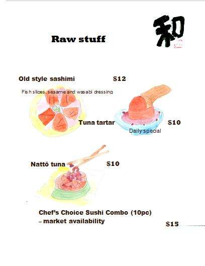 Menu at Kazu restaurant, Montreal