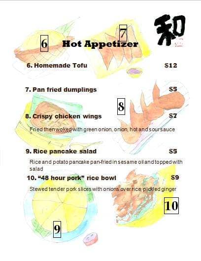 Menu at Kazu restaurant, Montreal