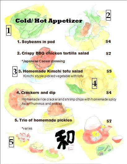 Menu at Kazu restaurant, Montreal