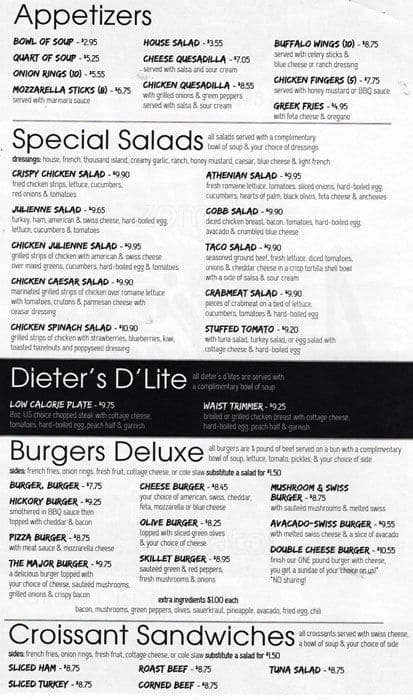 Menu at Major's Restaurant, Westmont