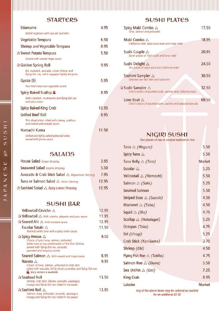 Menu at Jin Fine Asian restaurant, Wellesley