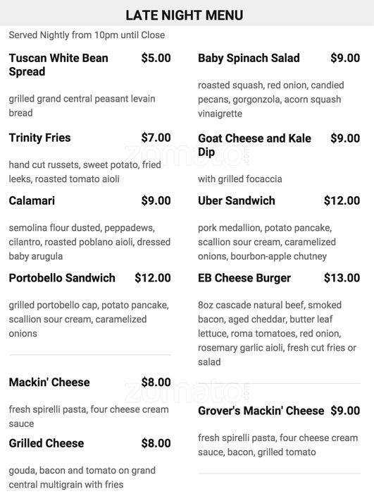 Menu at Eastburn pub & bar, Portland