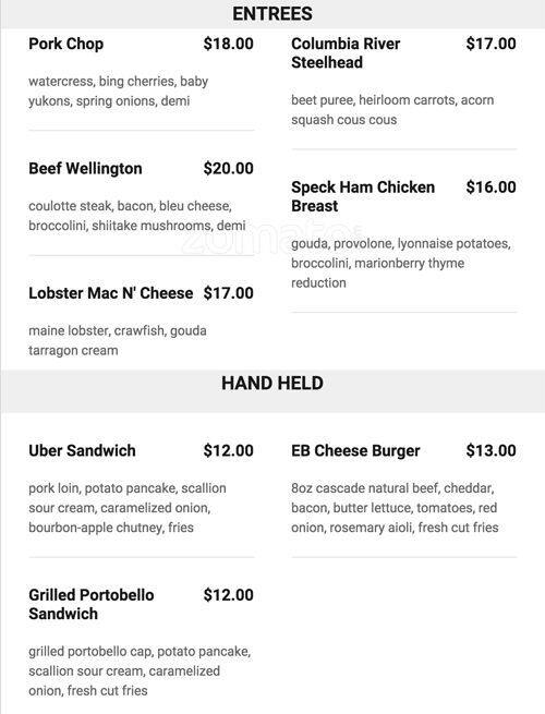 Menu at Eastburn pub & bar, Portland