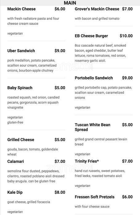 Menu at Eastburn pub & bar, Portland