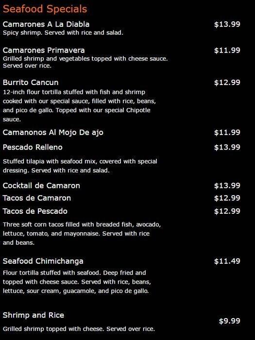 Menu at El Cactus restaurant, Coralville, 104 1st Ave