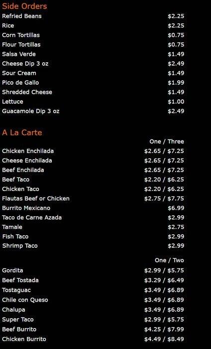 Menu at El Cactus restaurant, Coralville, 104 1st Ave