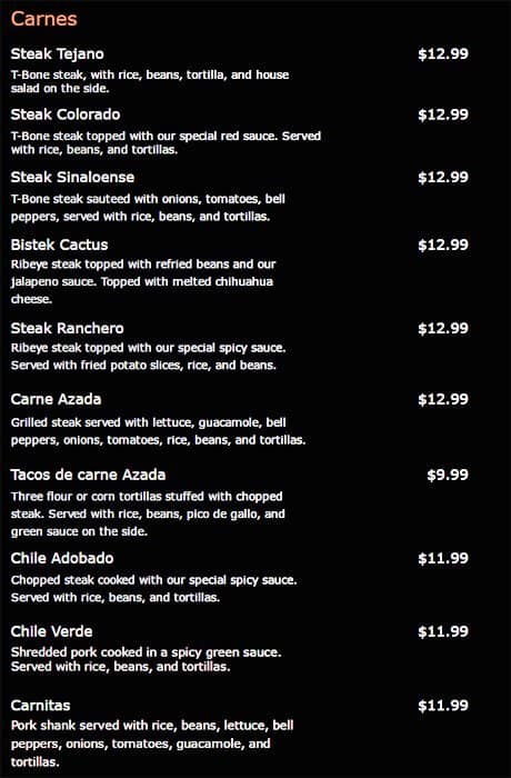 Menu at El Cactus restaurant, Coralville, 104 1st Ave