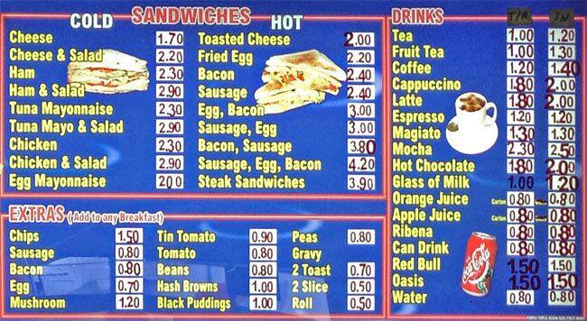 Menu at Oval Cafe, London, 312 Kennington Park Rd