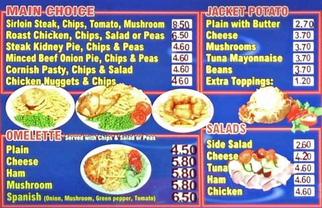 Menu at Oval Cafe, London, 312 Kennington Park Rd