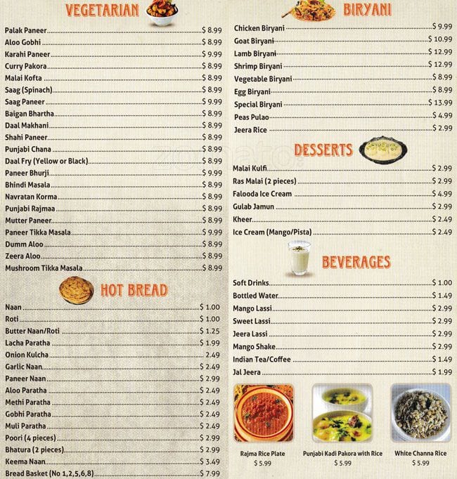 Menu at New Punjabi Virsa restaurant, New York City, 118-05 101st Ave