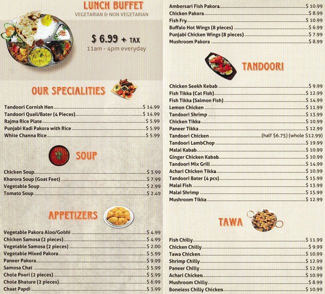 Menu at New Punjabi Virsa restaurant, New York City, 118-05 101st Ave