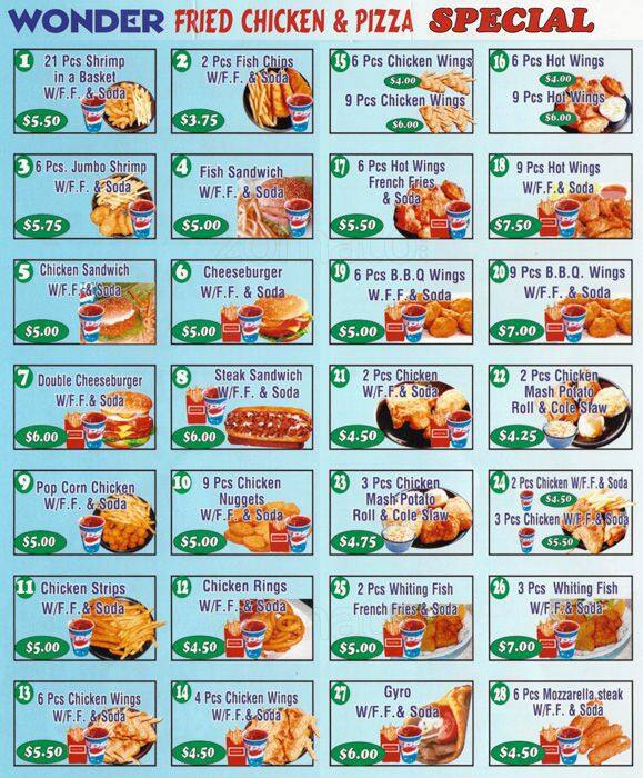 Menu at Wonder Fried Chicken pizzeria, New York City