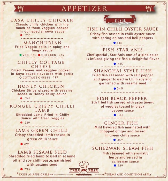 Menu at Casa Asia, New Delhi, D-82