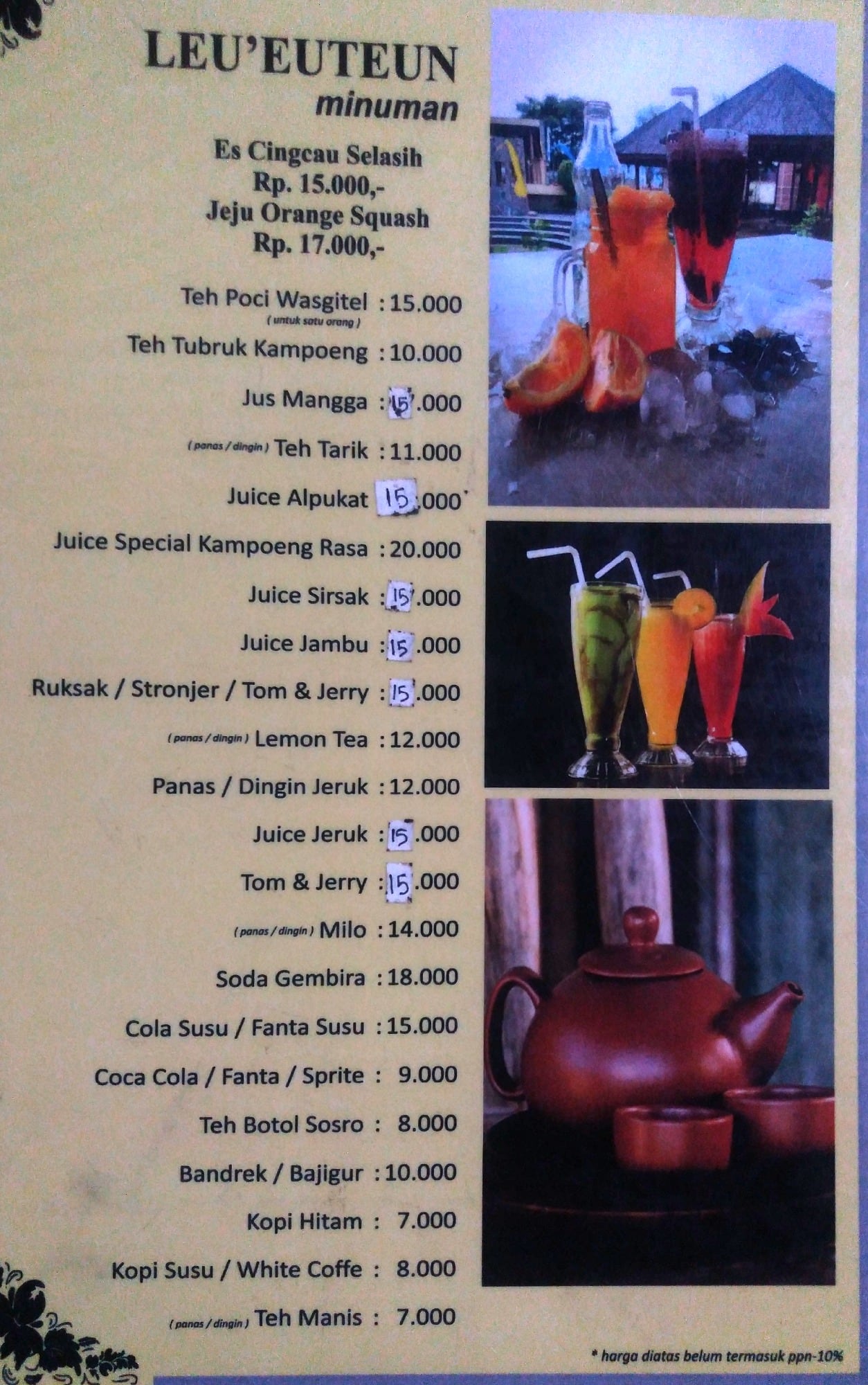 Menu at Kampung Rasa restaurant, Lembang, Jl. Raya Lembang no. 243