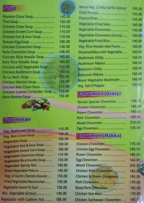 Menu of Tai Wah, Khalpara, Siliguri