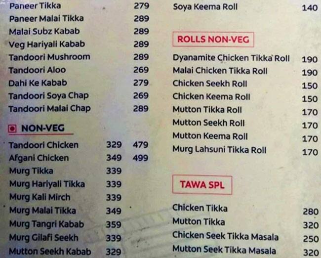 Menu of Sher A Punjaab Legendary Since 1979, IP Extension, New Delhi