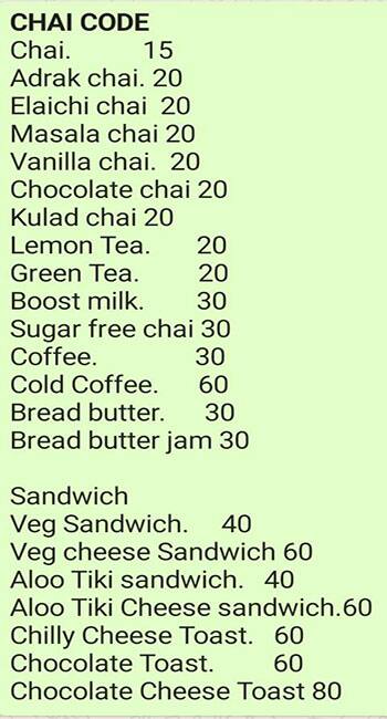 Menu of Chai Code, Mira Road, Mumbai