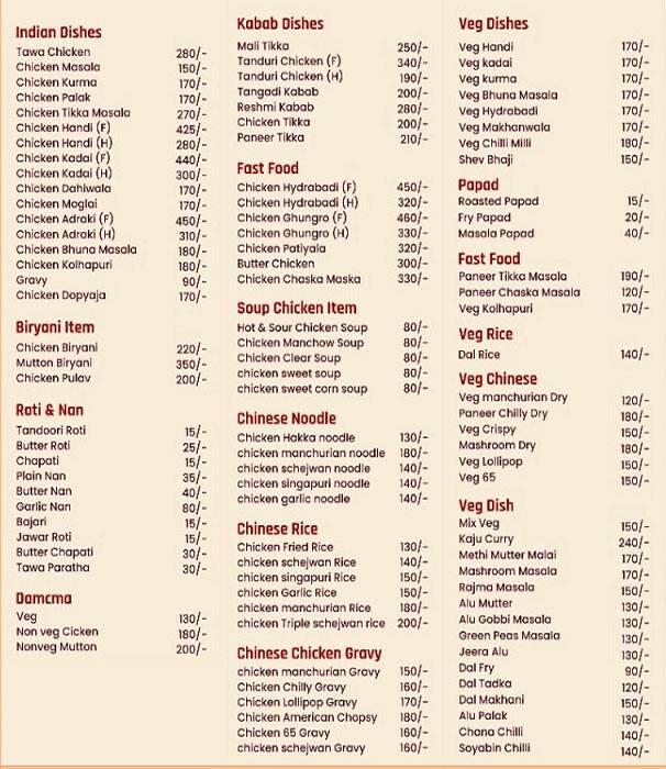 Menu of Mass Kitchen, Dhanori, Pune
