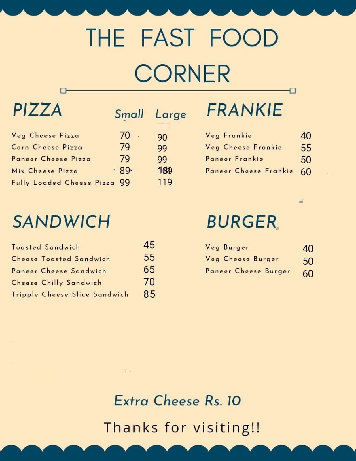 Menu of The Fast Food Corner, Ulhasnagar, Thane