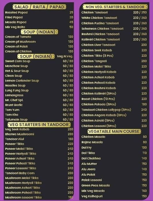 Menu of The Food Palace, Ulwe, Navi Mumbai