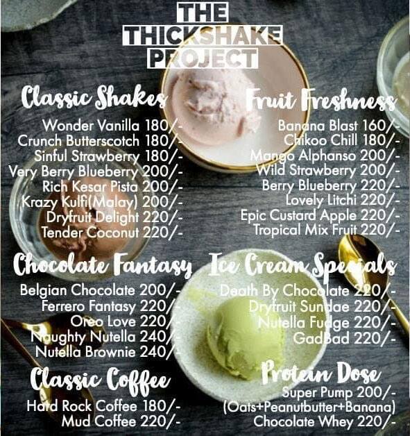 Menu of The Thickshake Project, Khar, Mumbai