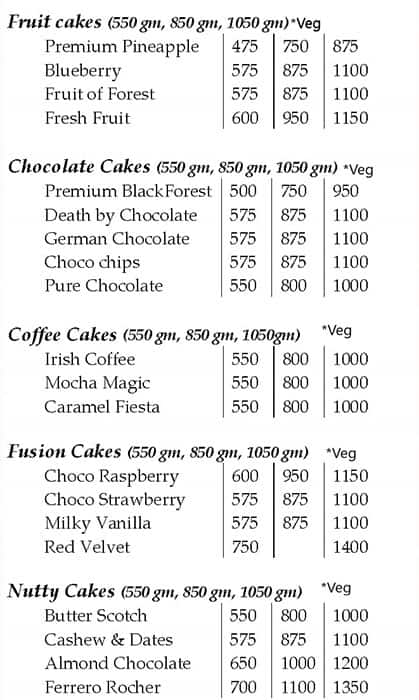 Menu of Just Bake, Hitech City, Hyderabad