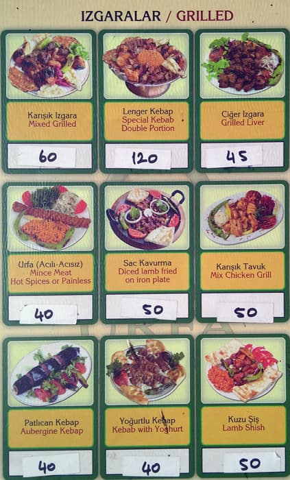 Menu at Öz Urfa Kebap Ahmet Usta, Istanbul