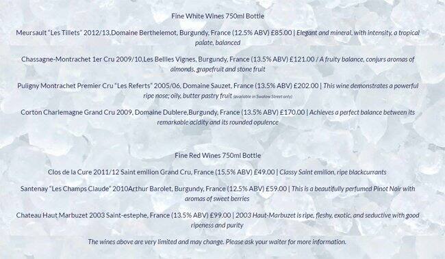 Menu at FishWorks restaurant, London, 89 Marylebone High St