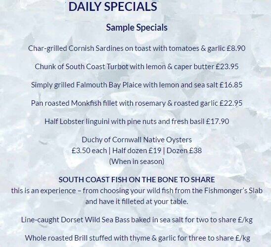 Menu at FishWorks restaurant, London, 89 Marylebone High St