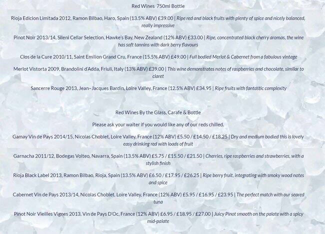 Menu at FishWorks restaurant, London, 89 Marylebone High St