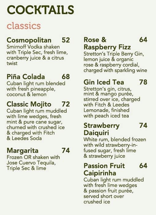 Menu at Doppio Zero, Pearls Umhlanga restaurant, Durban