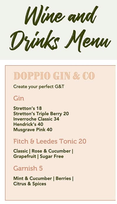 Menu at Doppio Zero, Pearls Umhlanga restaurant, Durban