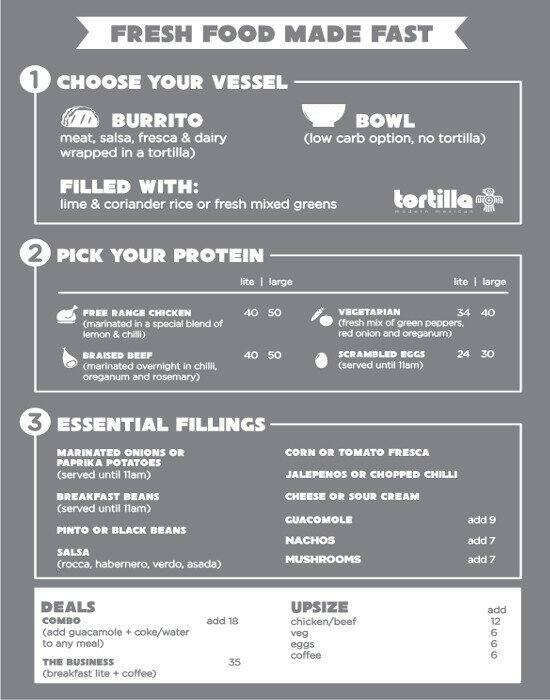 Menu at Tortilla Modern Mexican - CBD restaurant, Cape Town