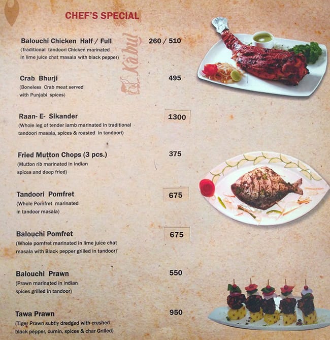 Menu at Kabul Restaurant, Chennai, No.84