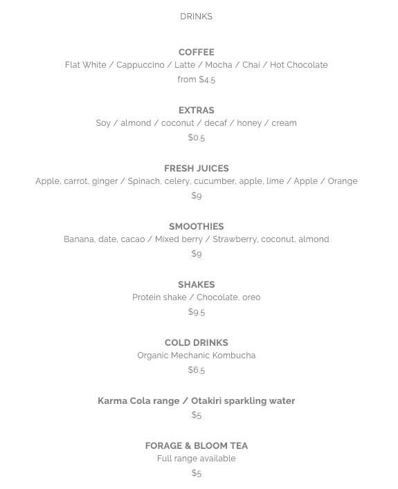 Menu at The Botanist pub & bar, Auckland